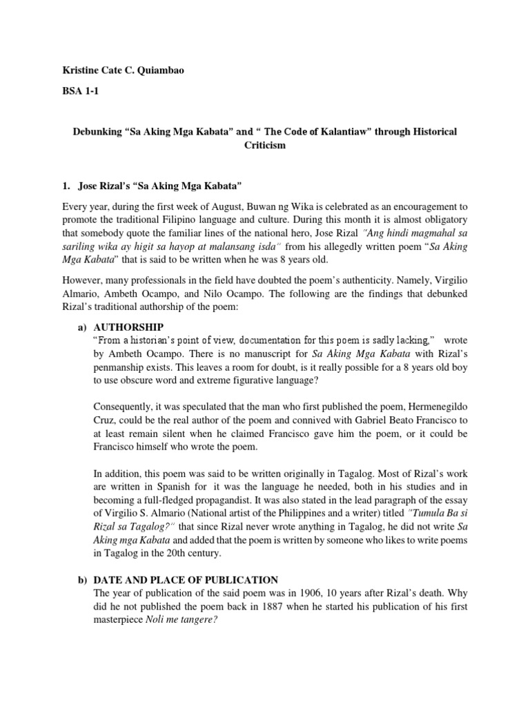 Kristine Cate C. Quiambao BSA 1-1 | PDF | Philippines
