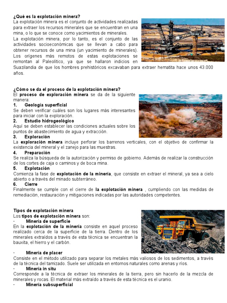 Definición y Proceso de Explotación Minera | PDF | Minería | Naturaleza