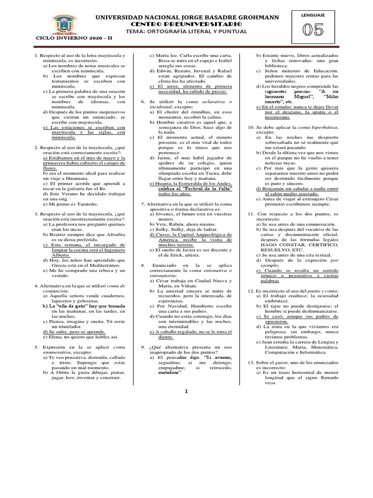 1201 File P05-LENGUAJE | PDF | Puntuación | Coma