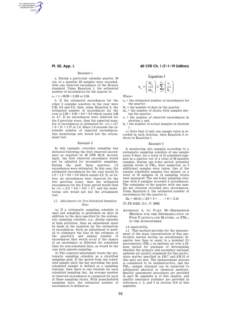 40 CFR Ch. I (7-1-19 Edition) Pt. 50, App. L: Equation 3 e N M V K ...