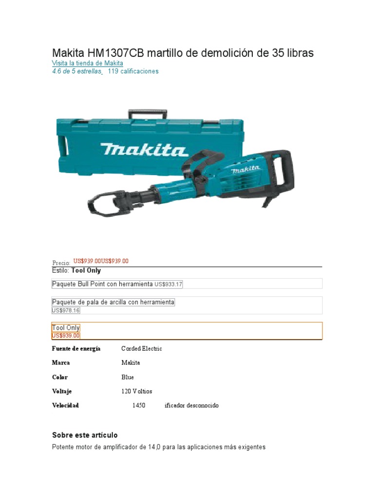 Makita HM1307CB Martillo de Demolición de 35 Libras | PDF | Decibel ...