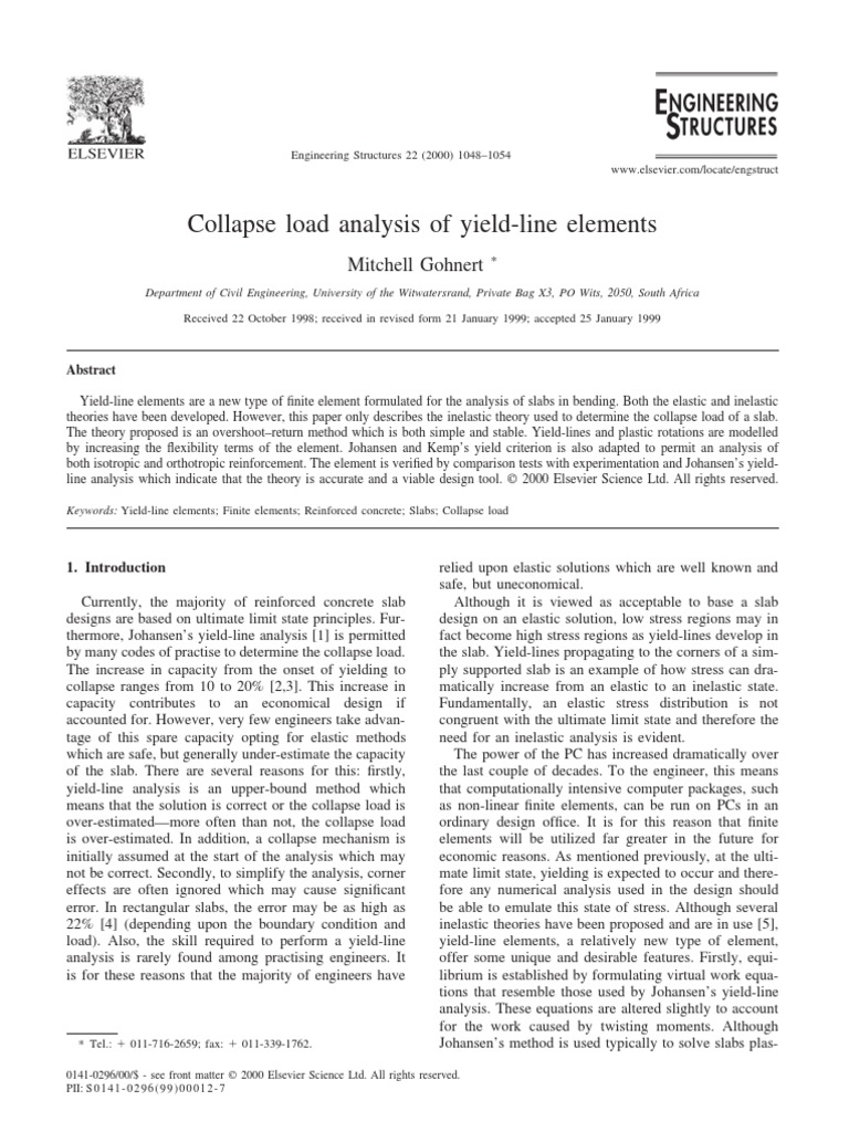 Collapse Load Analysis of Yield-Line Elements | PDF | Yield ...