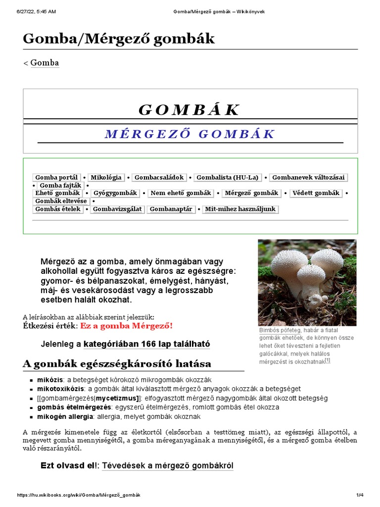Gomba - Mérgező Gombák - Wikikönyvek | PDF