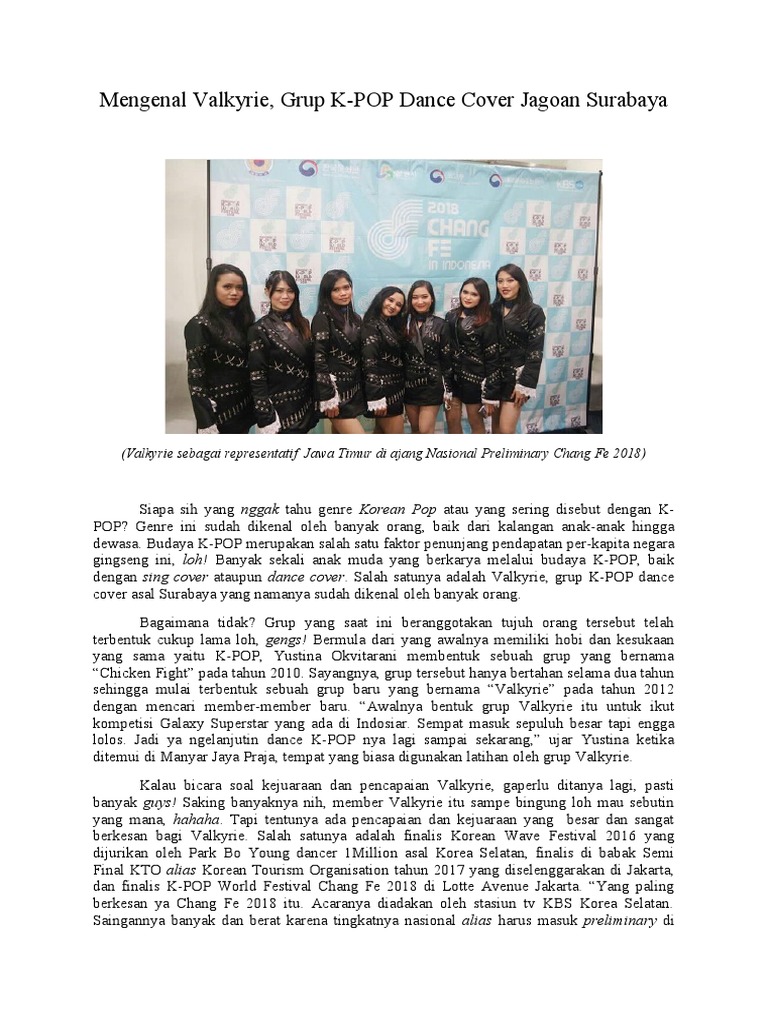 Valkyrie: Grup Dance Cover K-POP Surabaya | PDF | Perjalanan