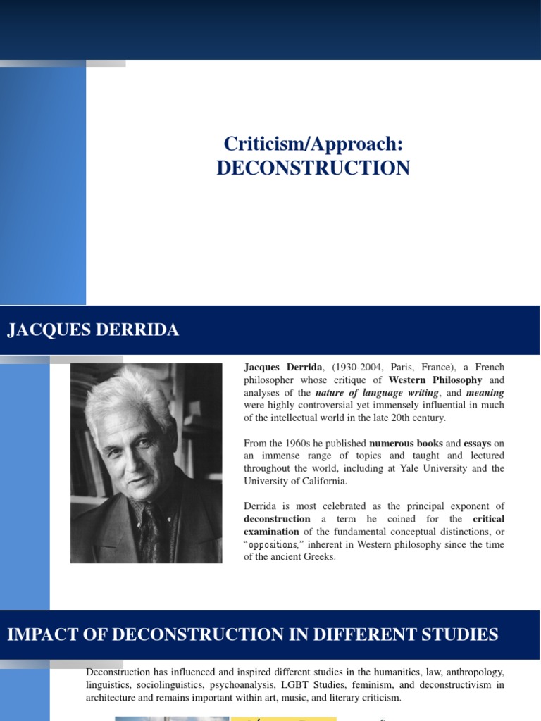 Criticism/Approach: Deconstruction | PDF | Deconstruction | Jacques Derrida