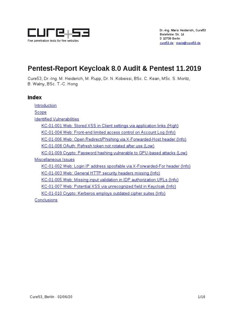 Pentest-Report Keycloak | PDF | World Wide Web | Internet & Web