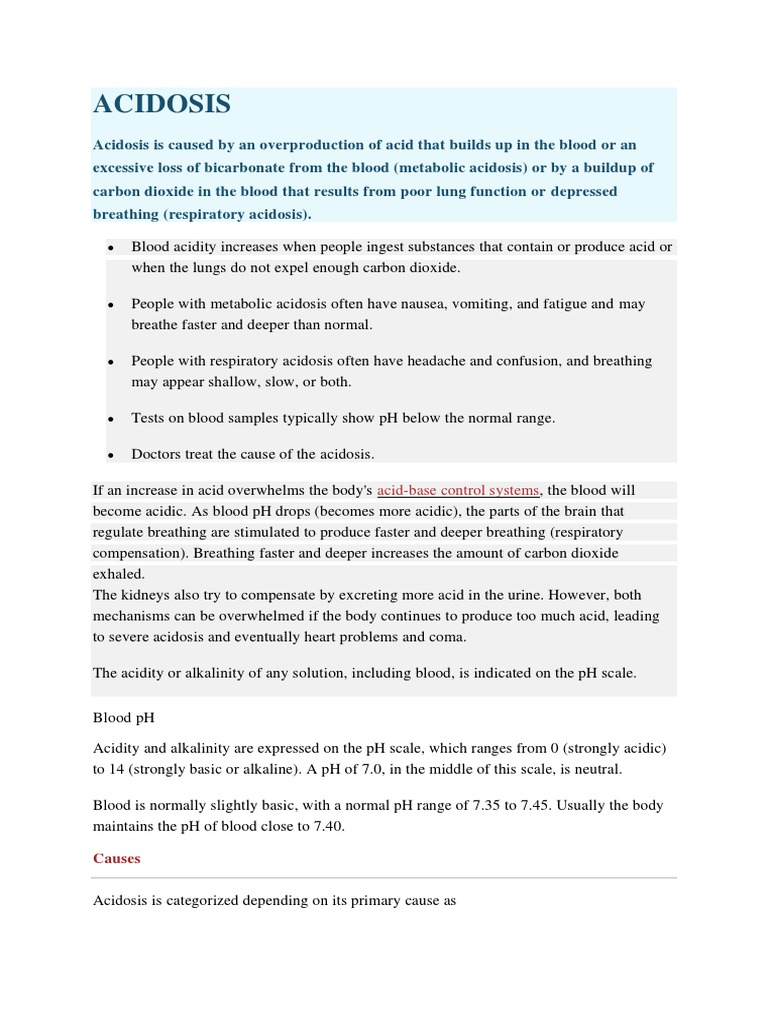 Acidosis: Acid-Base Control Systems | PDF | Blood | Breathing