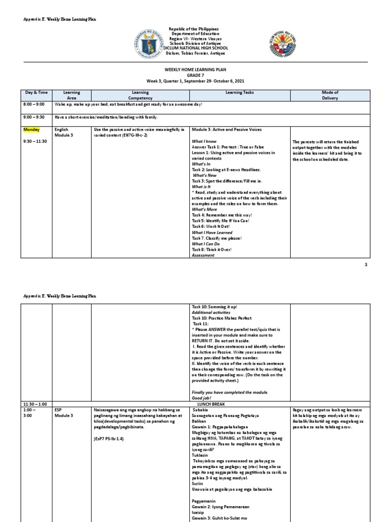 Appendix E. Weekly Home Learning Plan: What I Know | PDF | Learning ...