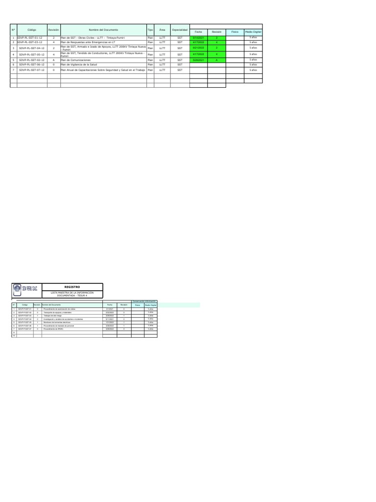 Maestra de Información Documentada - Tesur 4 - LLTT - SST | PDF