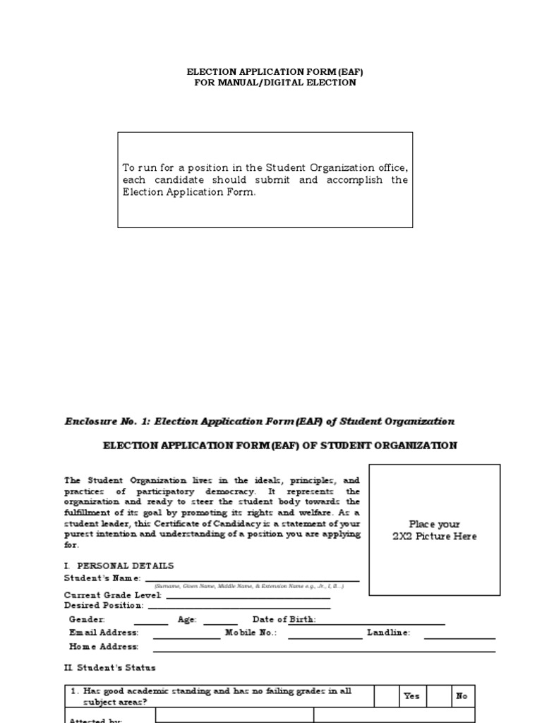 To Run For A Position in The Student Organization Office, Each Candidate Should Submit and ...