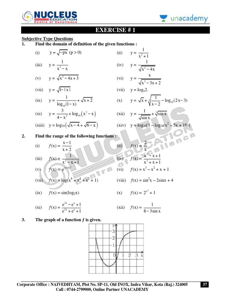 Exercise 1 Subjective Type Questions 1 Find The Domain Of Definition Of The Given Functions