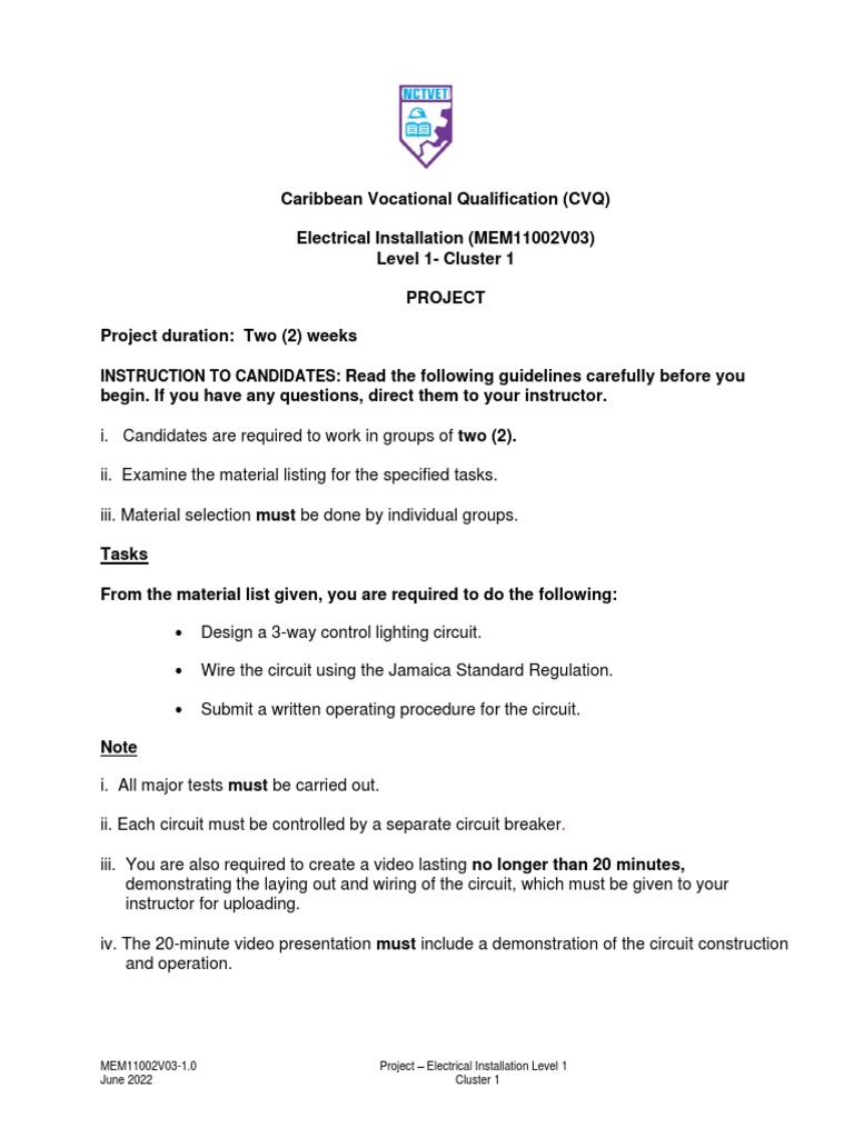 Electrical Level 1 Cl. 1. June 2022 - Instructor | PDF | Electrical ...