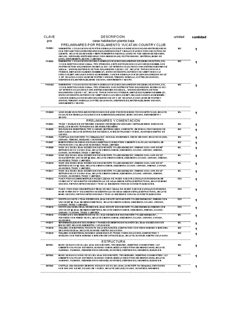 Cátalogo de Conceptos - Curso NEODATA 1-4 | PDF | Hormigón | Tubería ...