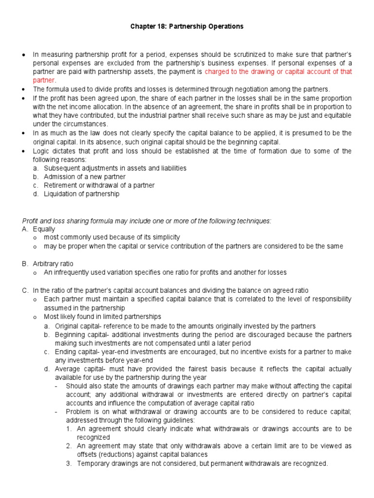 Partnership Operations Chapter Explains Profit Sharing | PDF ...