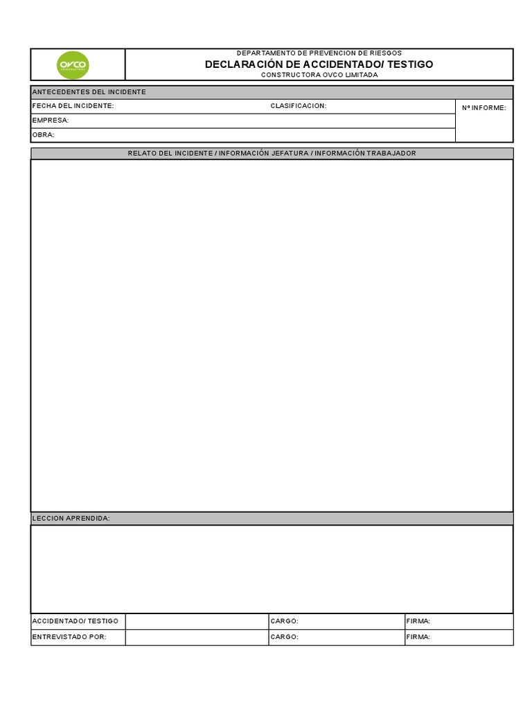 Informe de Incidente Laboral en OVCO | PDF