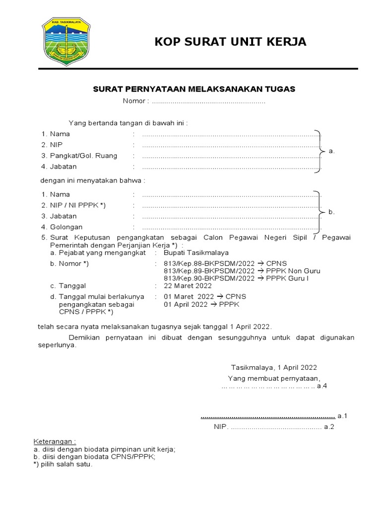 SURAT PERNYATAAN MELAKSANAKAN TUGAS | PDF