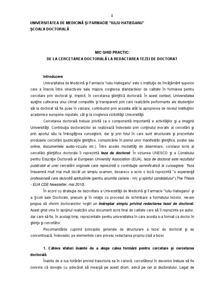 1-Ghid Practic Redactare Teza Doctorat - Corectat.2016. | PDF