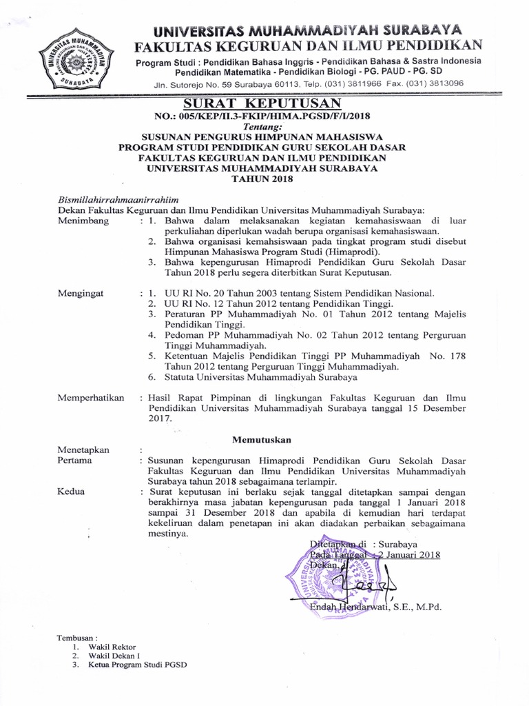 SK No.005 HIMA PGSD FKIP 2018 | PDF