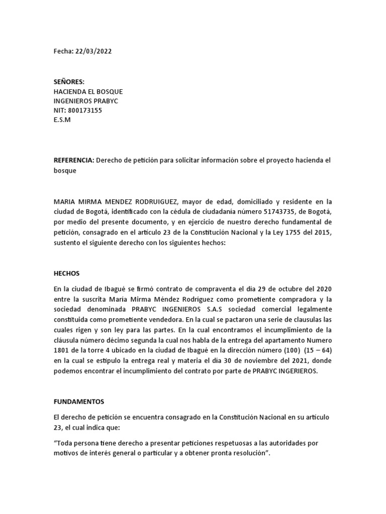 Derecho de Peticion Mirma | PDF | Petición | Justicia