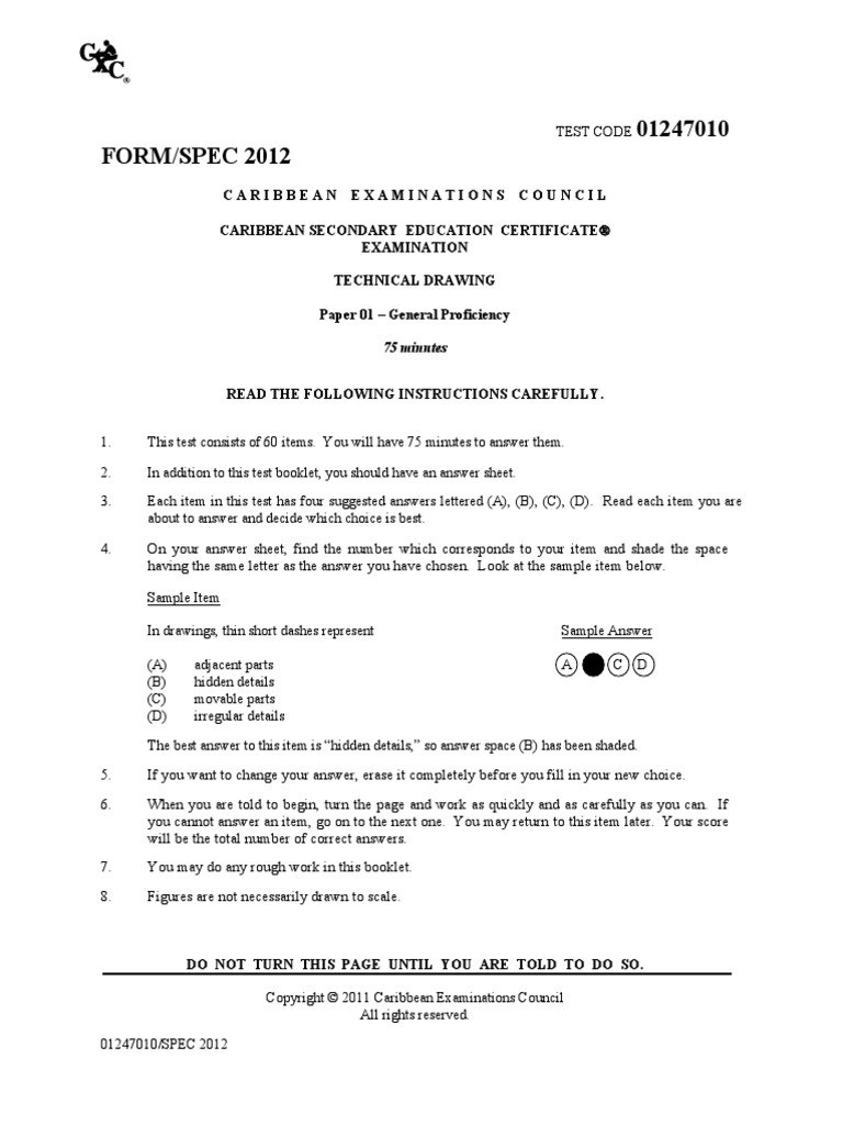 CSEC Technical Drawing Specimen 2012 P1 | PDF | Circle | Analytic Geometry