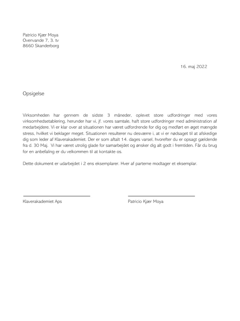 opsigelse-skabelon | PDF