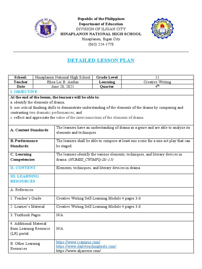 Detailed Lesson Plan: I. Objective | PDF | Plot (Narrative) | Learning