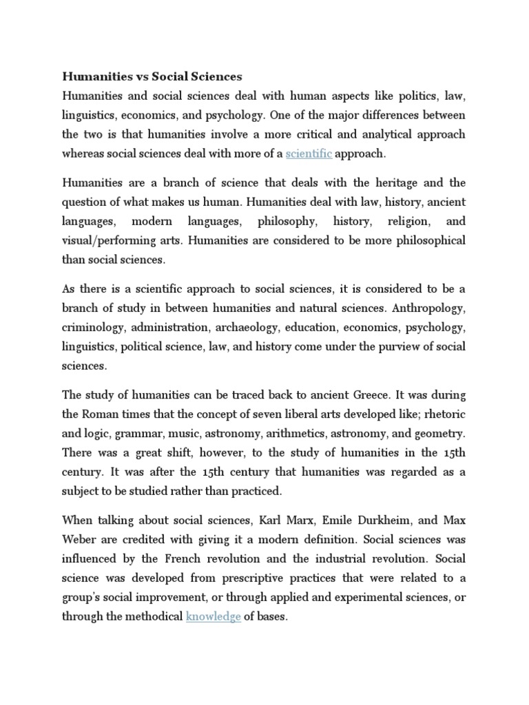 Humanities Vs Social Sciences | PDF | Social Sciences | Humanities