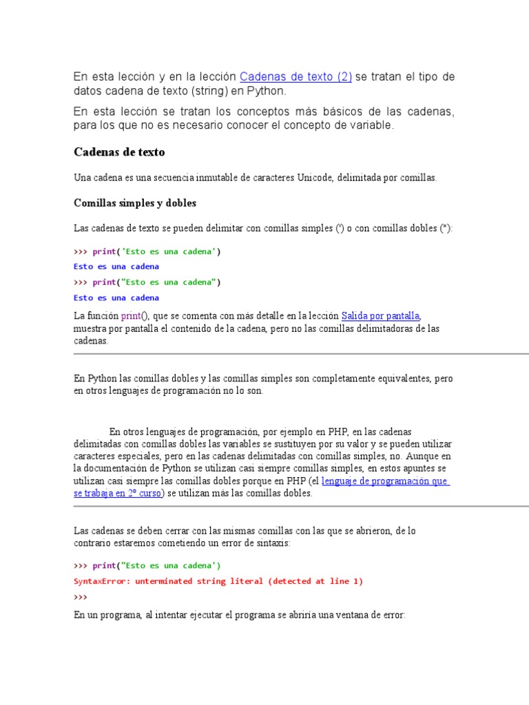 Cadenas de Texto Python | PDF | Cadena (informática) | Python (lenguaje de programación)