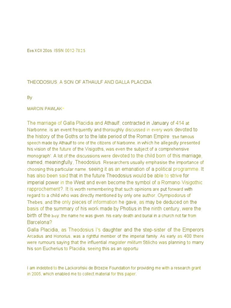 Theodosius Son of Athaulf and Galla Plac | PDF | Roman Empire | Roman ...