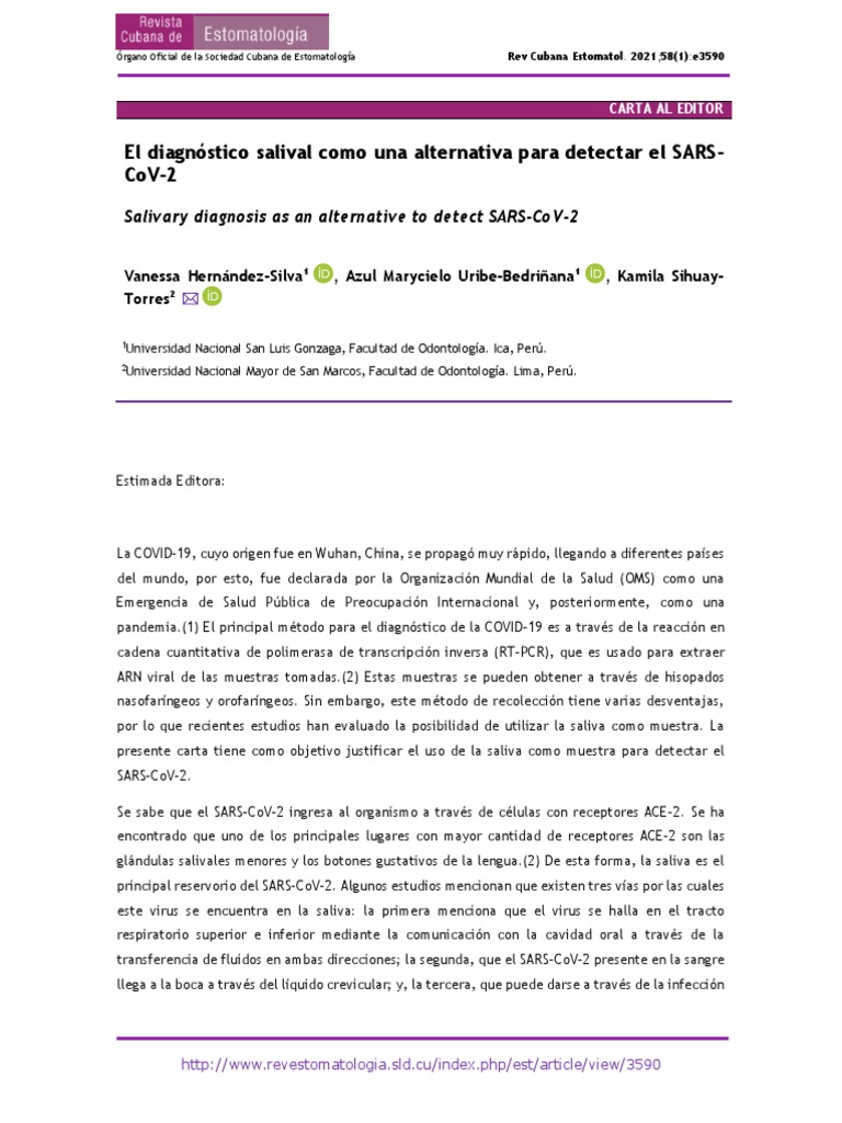 Diagnóstico salival para SARS-CoV-2 | PDF | Virus | Enfermedades y ...