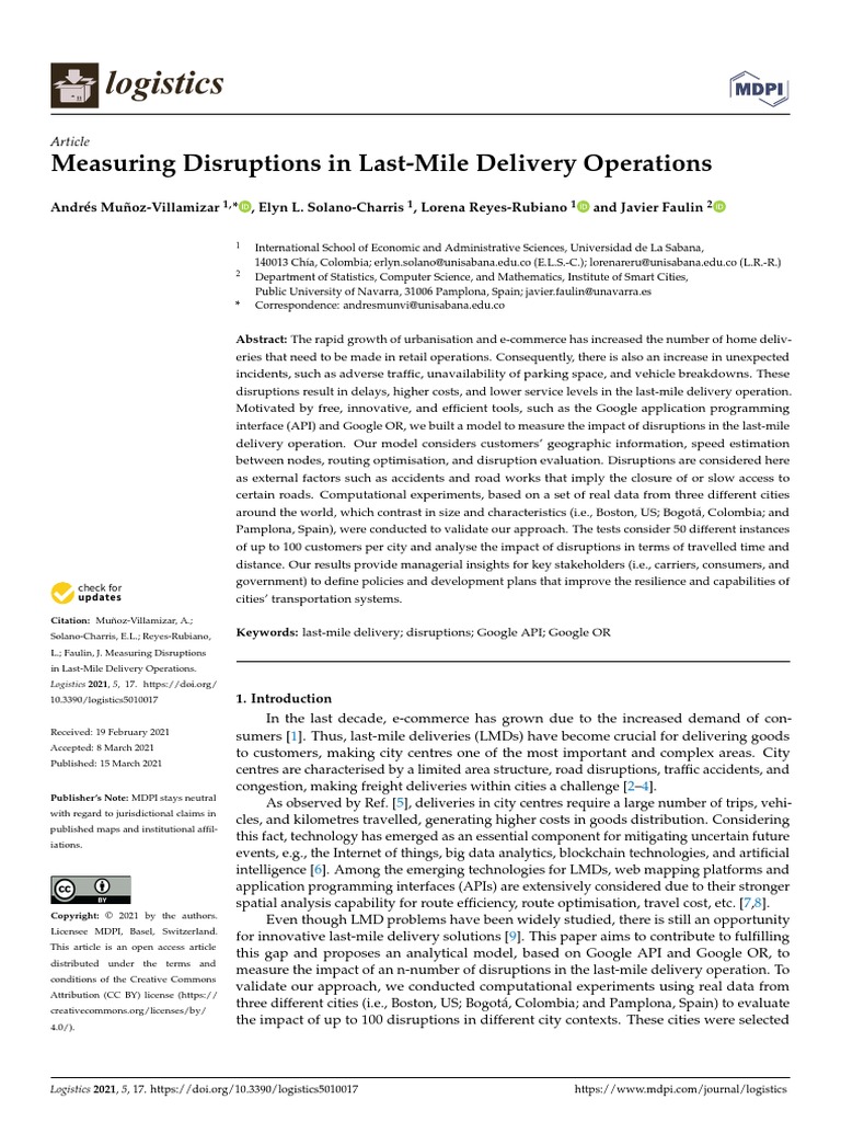 Logistics: Measuring Disruptions in Last-Mile Delivery Operations | PDF ...