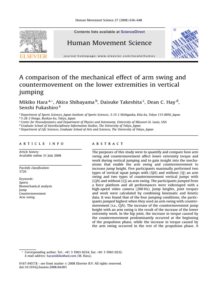 Arm Swing vs. Countermovement in Jumps | PDF | Metrology | Physical ...