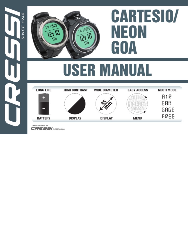 Cartesio/ Neon GOA: User Manual | PDF | Scuba Diving | Underwater Diving