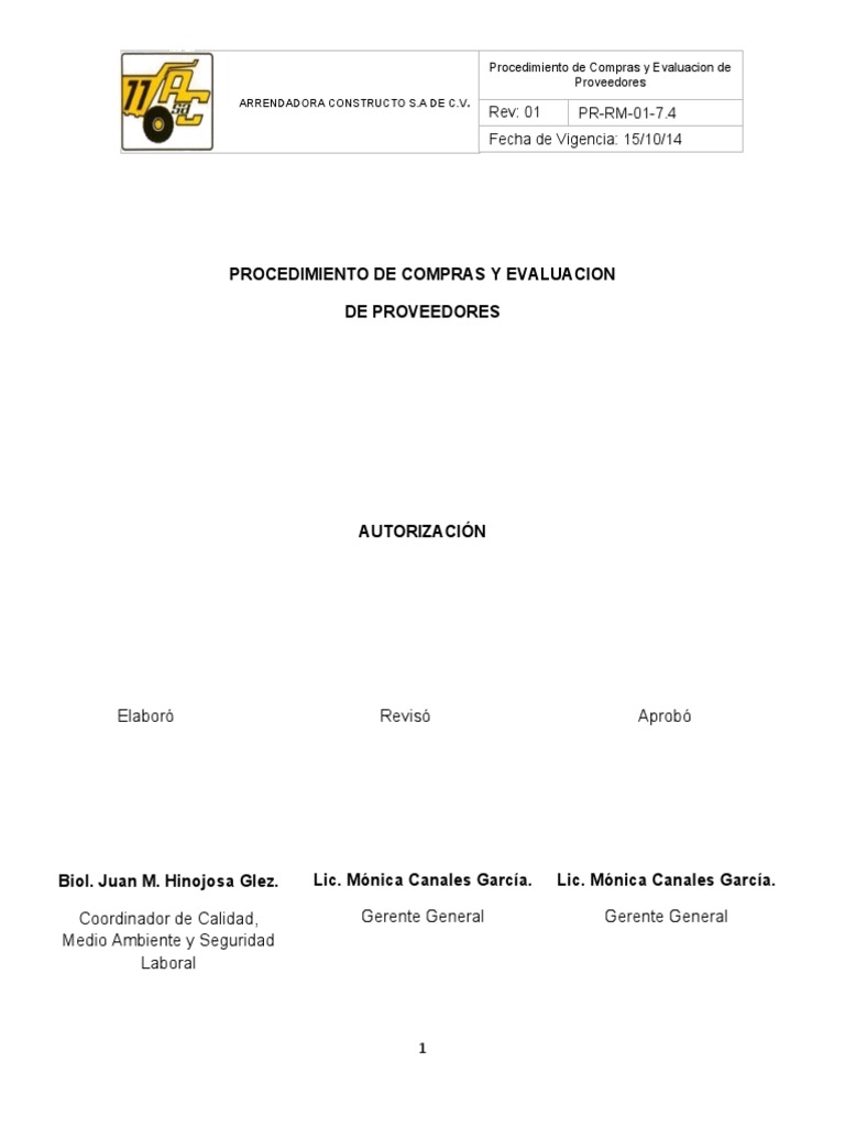 Procedimiento de Compras | PDF | Calidad (comercial) | Presupuesto