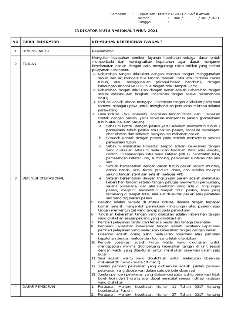 Indikator Mutu Nasional Rumah Sakit Tahun 2021: Kepatuhan Kebersihan ...