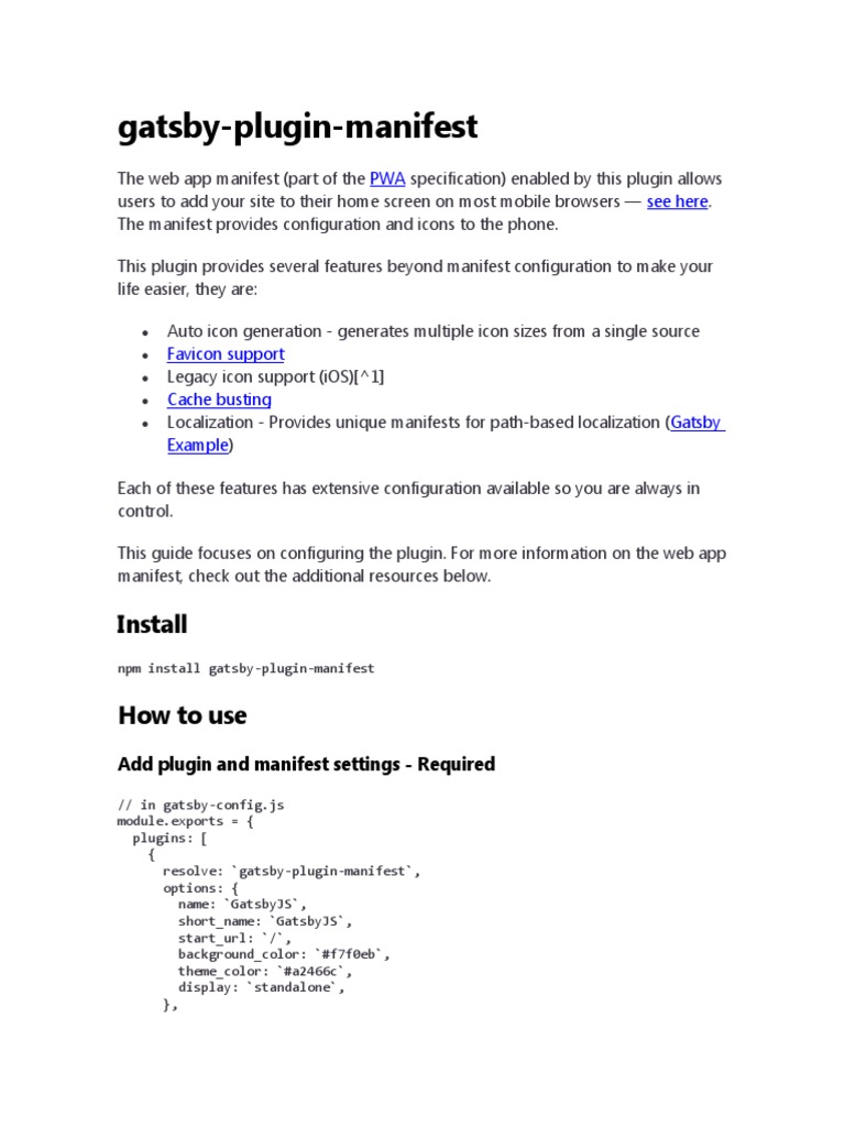 gatsby-plugin-manifest | PDF | Internet | System Software