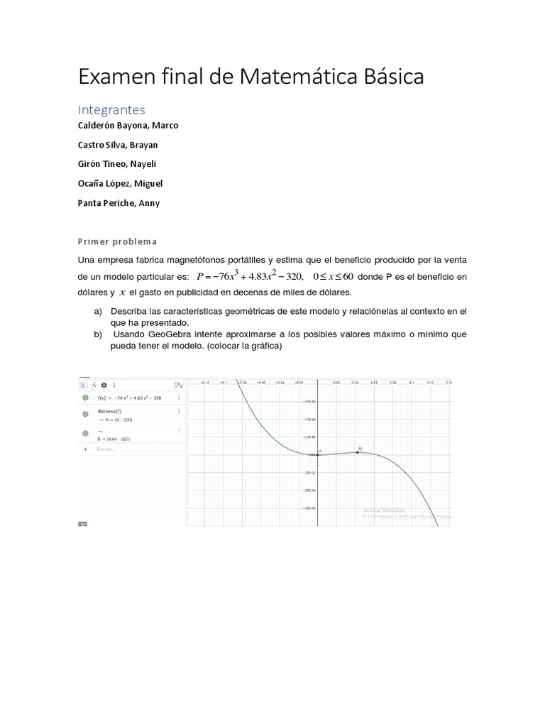 Examen Final de Matemática Básica | PDF | Economias