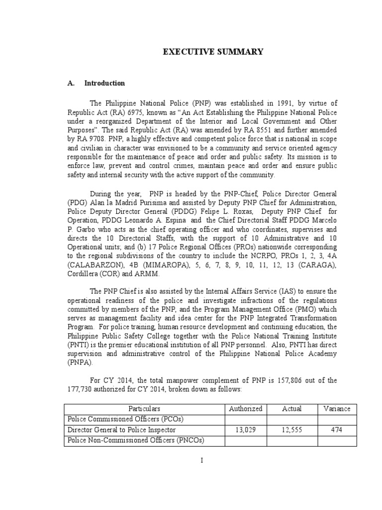 Philippine National Police Executive Summary 2014 | PDF | Financial ...