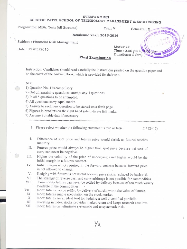 Financial Risk Management Batch 2015-16 Final0001 | PDF