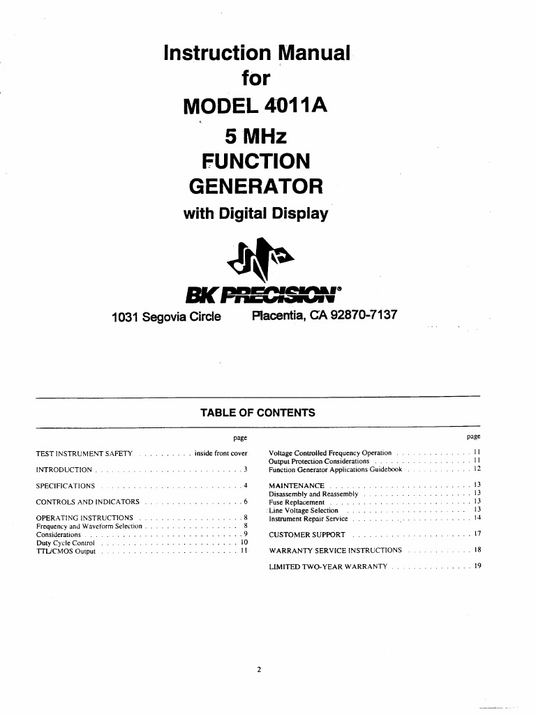 BK Precision - 4011A - User - ID8532 | PDF