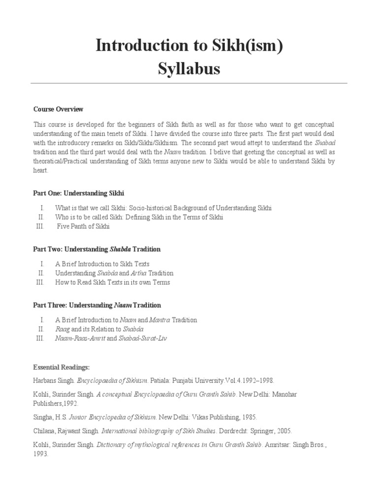 Introduction To Sikh (Ism) Syllabus: Course Overview | PDF | Punjab ...