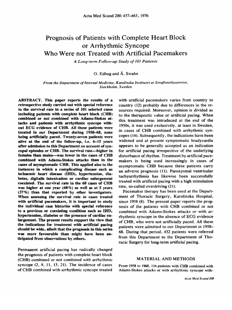 Prognosis of Patients With Complete Heart Block | Download Free PDF ...