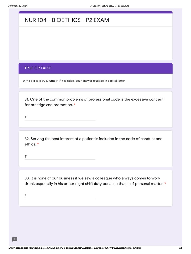 Nur 104 - Bioethics - p2 Exam 22 PDF | PDF