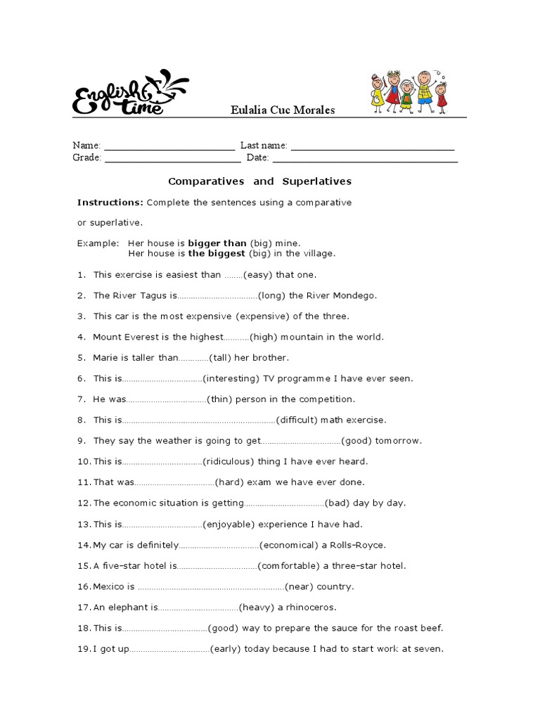 Comparative and Superlative Exercises | PDF