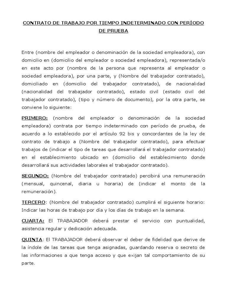 Contrato de Trabajo Por Tiempo Indeterminado Con Período de Prueba | PDF | Crecimiento personal ...