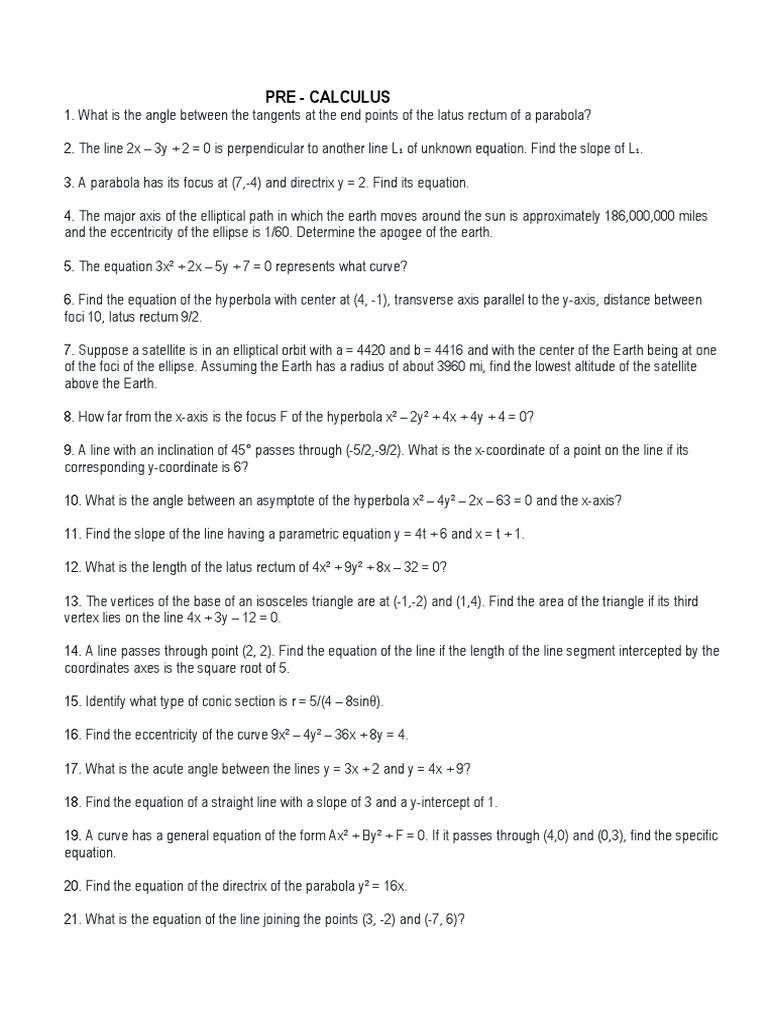 Pre Calculus Review Exam | PDF | Ellipse | Line (Geometry)