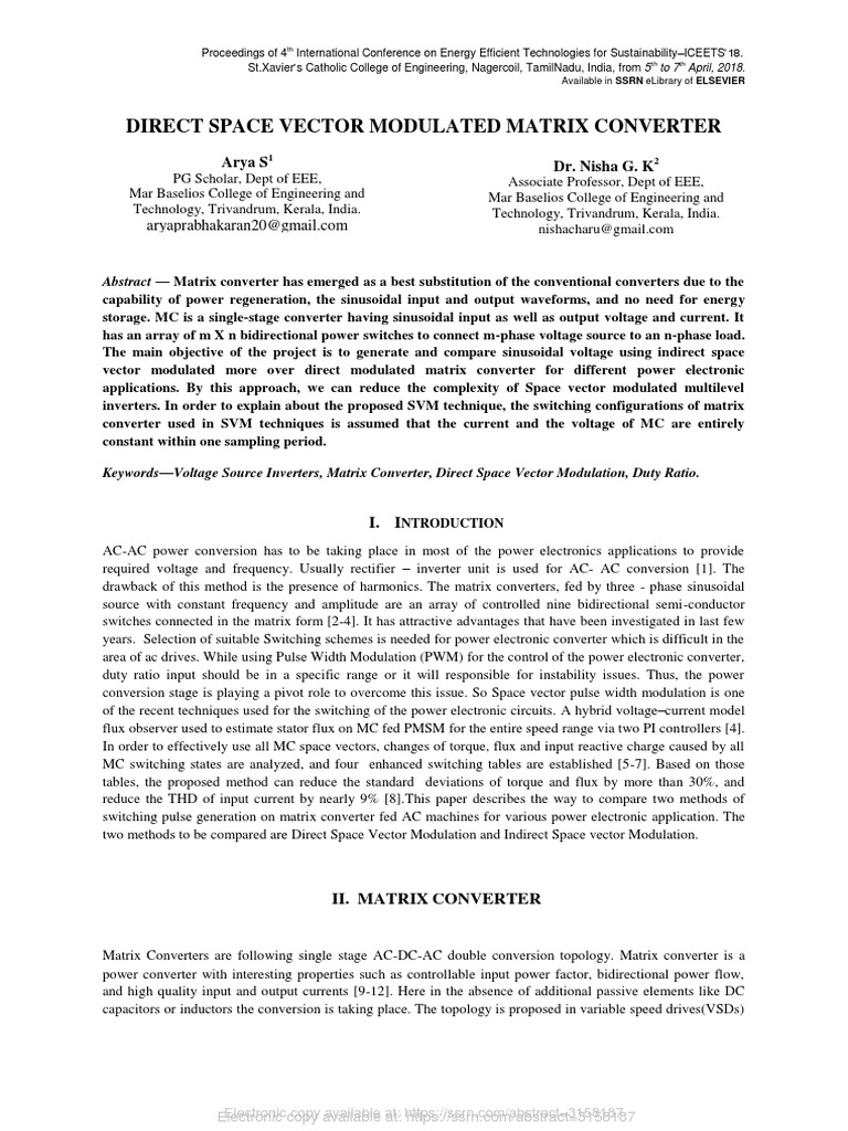 Direct Space Vector Modulated Matrix Converter: Arya S Dr. Nisha G. K | PDF | Power Electronics ...
