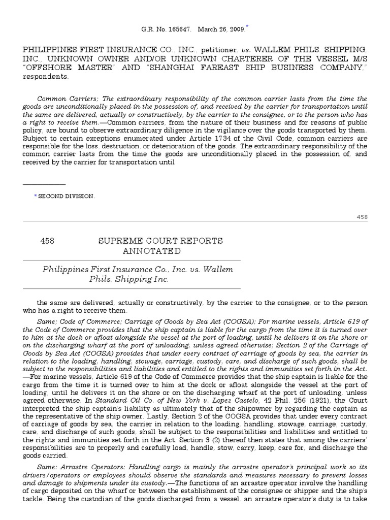 Philippines First Insurance Co., Inc. vs. Wallem Phils. Shipping Inc ...