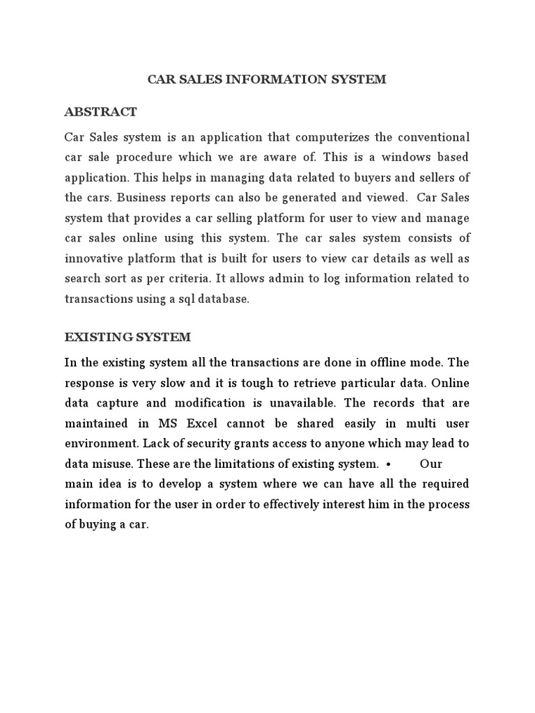 45.car Sales Management System | PDF | Databases | Sales