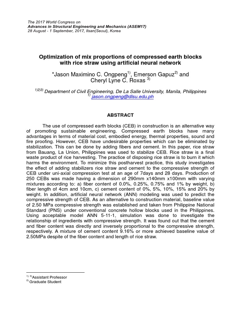 Optimization of mix proportions of compressed earth blocks with rice ...